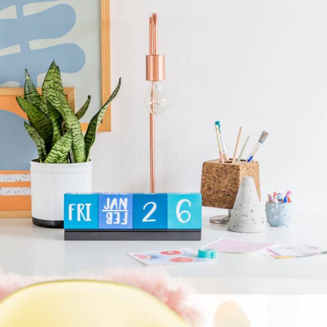 Modernize Your Boring Desk with this DIY Giant Wood Block Calendar - Curbly